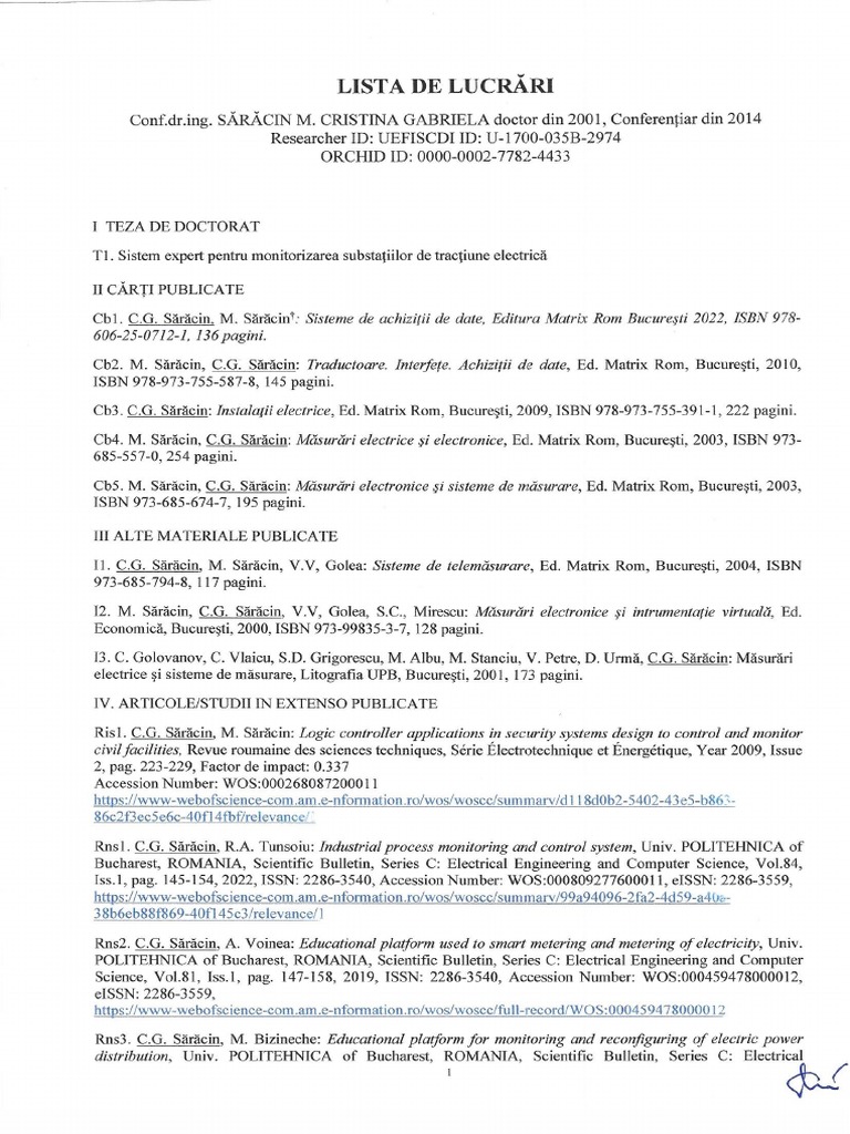 Lista-De-lucrari Saracin Cristina Gabriela | PDF
