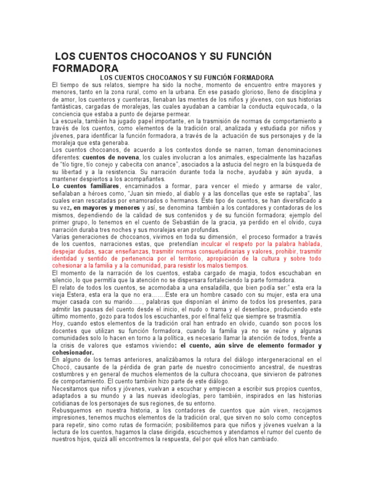 Los Cuentos Chocoanos y Su Función Formadora | PDF | Poesía