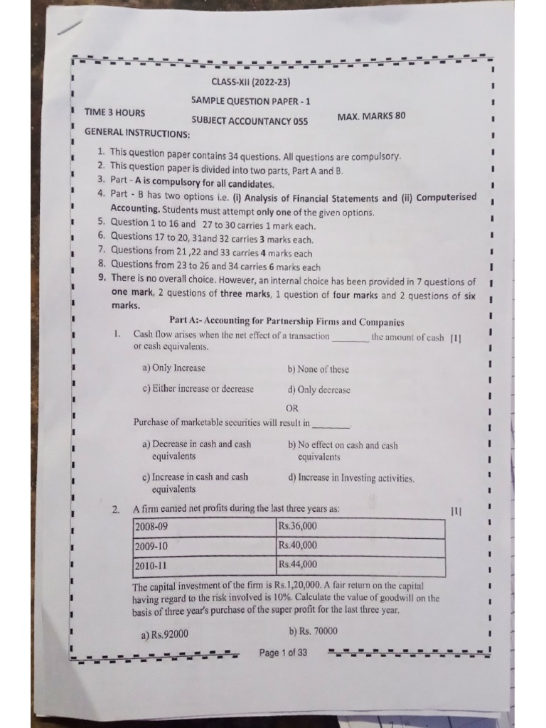 Acc Sample Paper 1 Mark 3 Mark | PDF