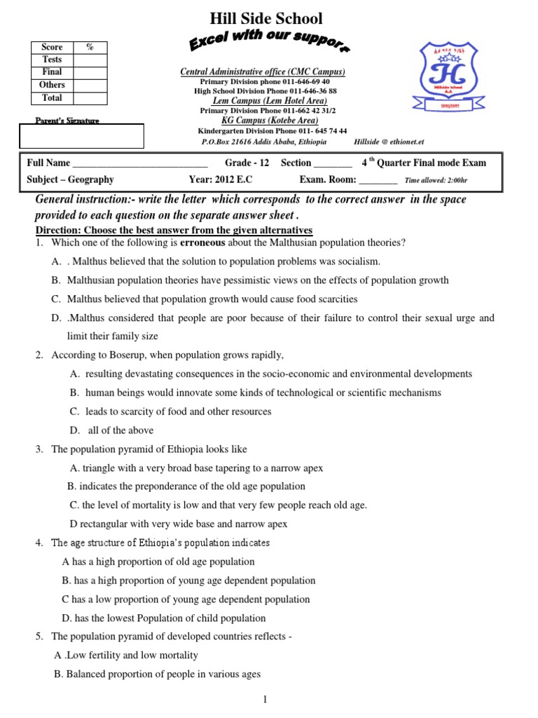 Geography G-12 Model Exam | PDF | Ethiopia | Wound