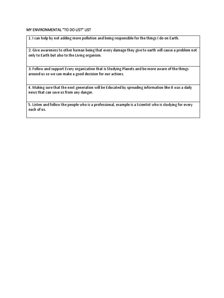 My Environmental Todo List | PDF