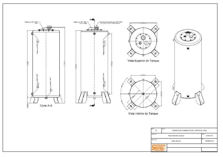 Desenho Tanque Metalico 200L | PDF