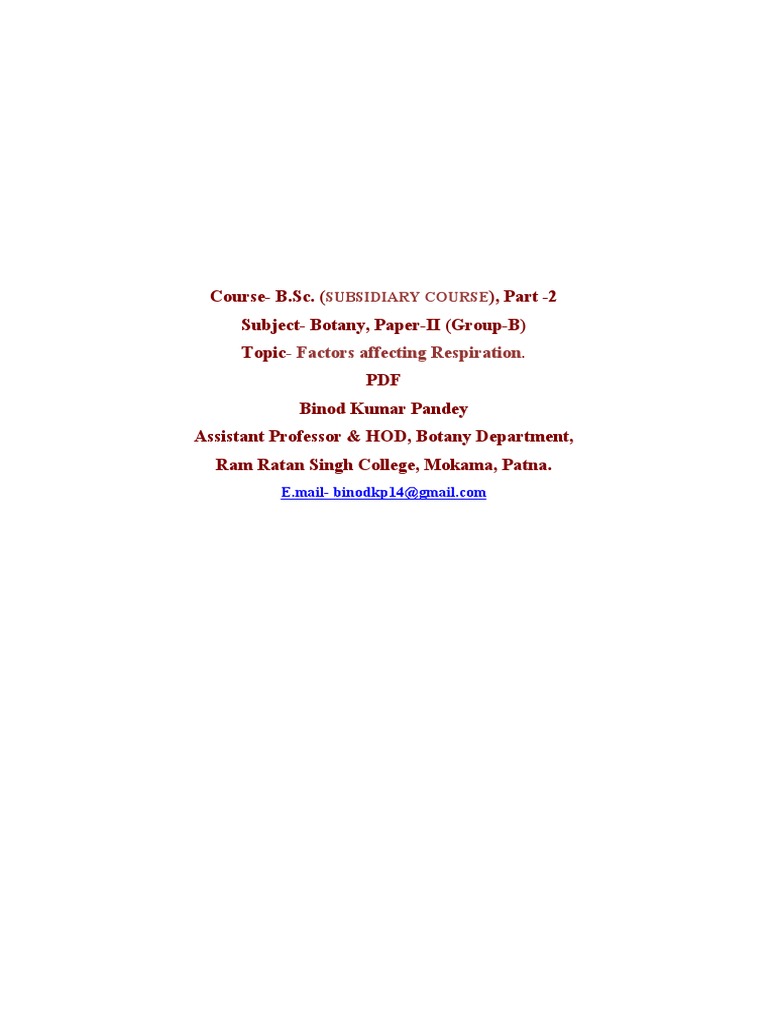 Factors Influencing Plant Respiration | PDF | Carbon Dioxide | Cellular ...