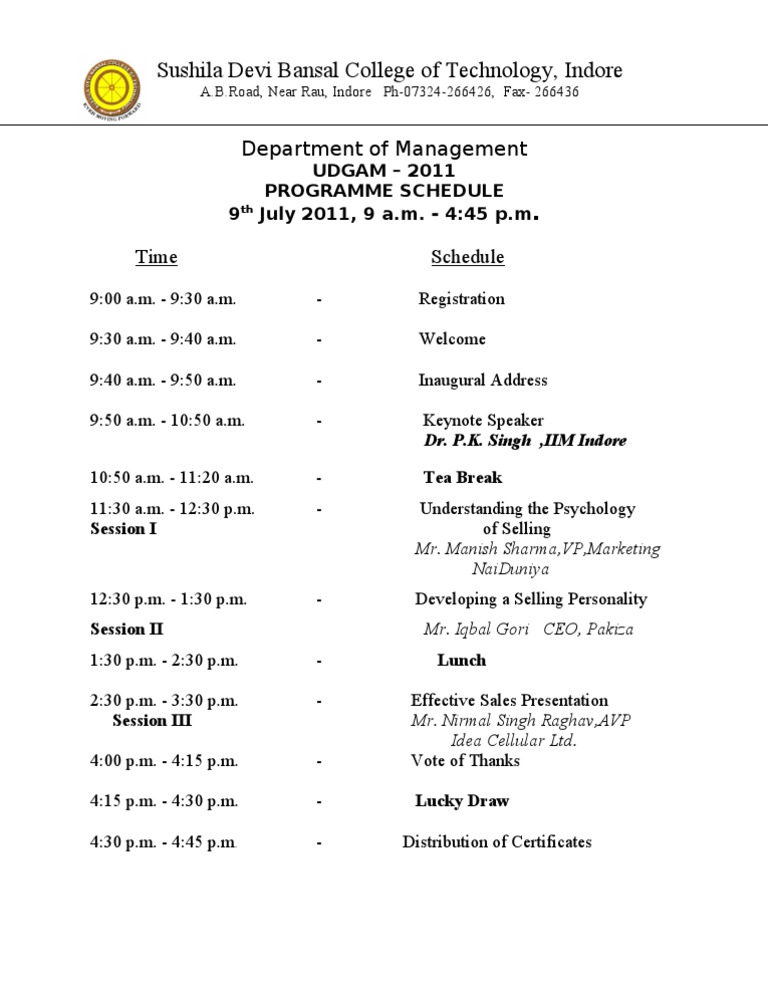 Udgam'11 Schedule | PDF