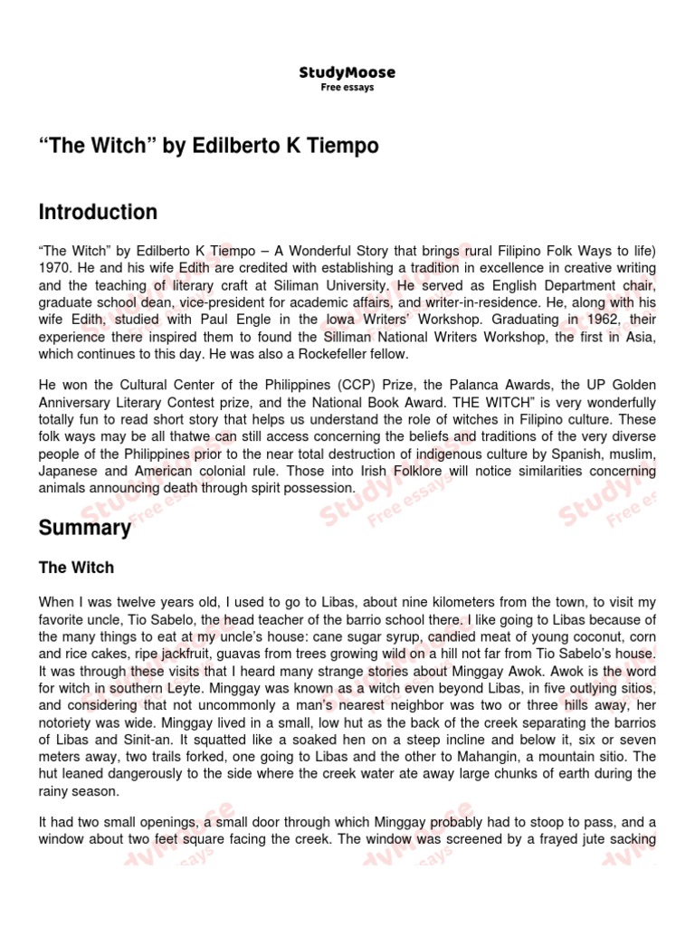 "The Witch" by Edilberto K Tiempo | PDF | Witchcraft