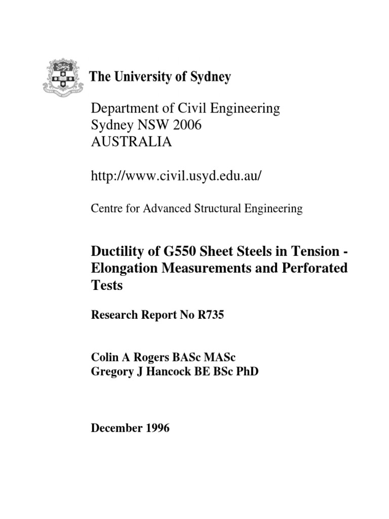 Ductility of G550 Sheet Steels in Tension | PDF | Strength Of Materials ...