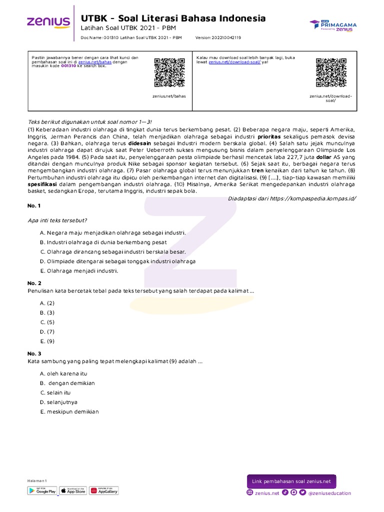 Latihan Soal UTBK 2021 - PBM | PDF