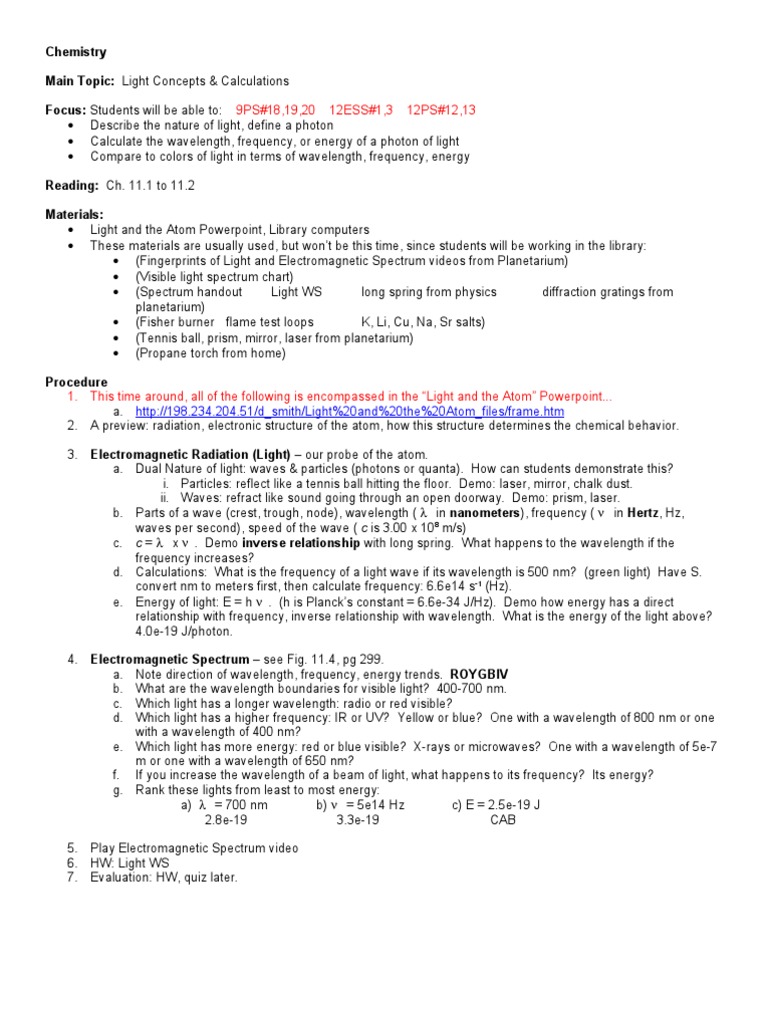 001 Light Concepts & Calculations | Download Free PDF | Light | Frequency