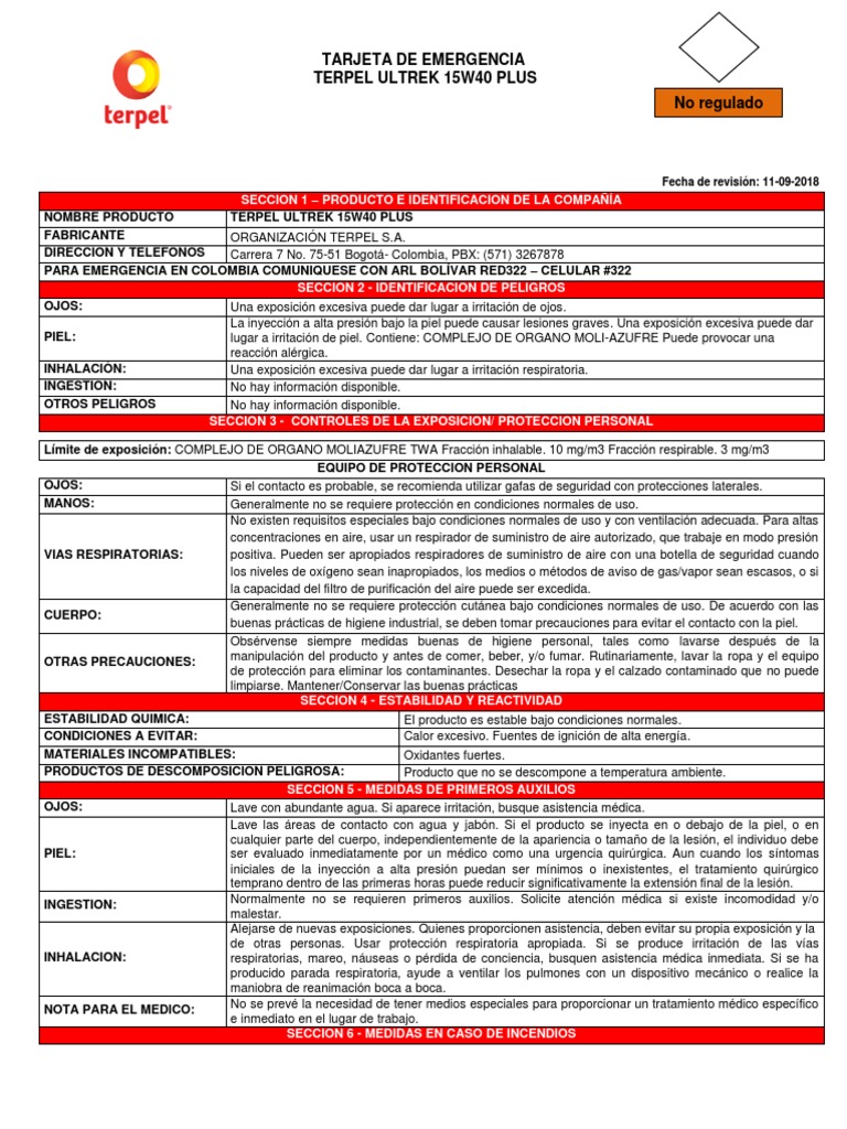Terpel Ultrek 15w40 Plus | PDF | Agua | Reanimación cardiopulmonar