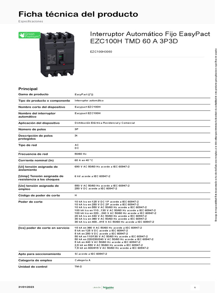 Interruptor Automático EasyPact 60A | PDF | Electromagnetismo ...