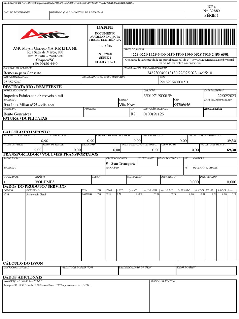 Recebimento de nota fiscal de remessa de produtos para conserto | PDF ...