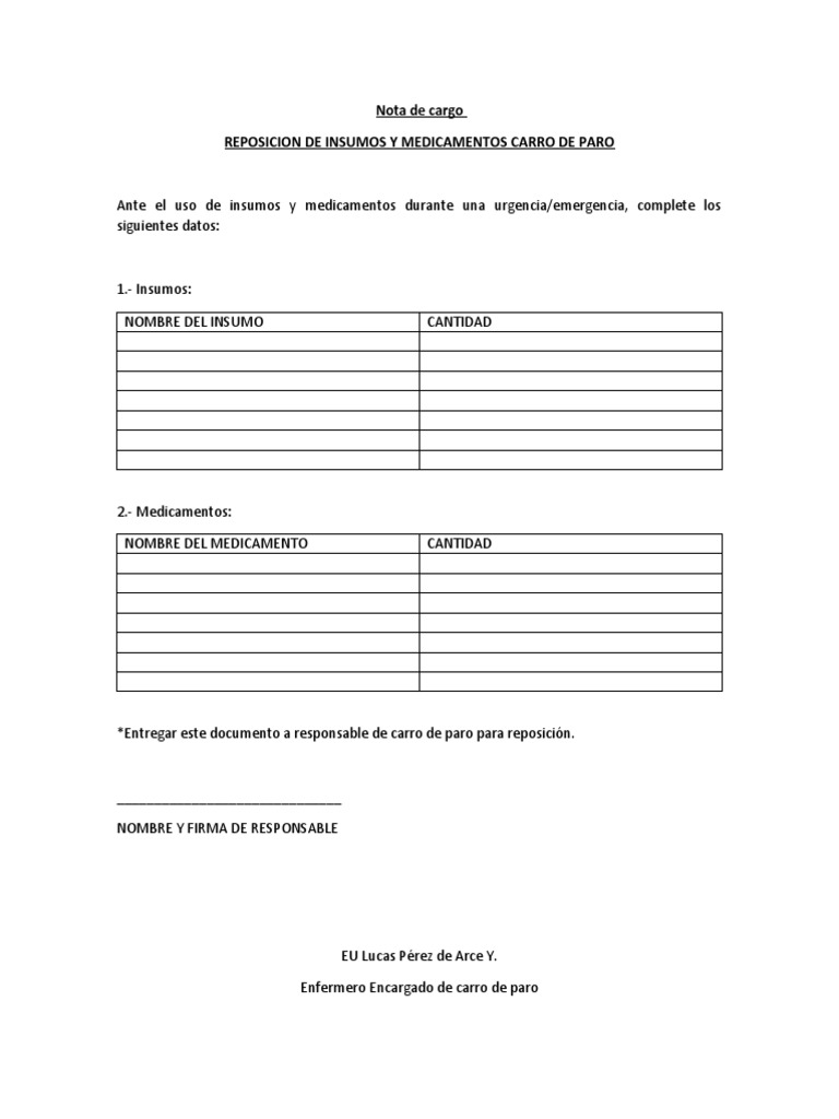 Nota de Cargo Carro de Paro | PDF