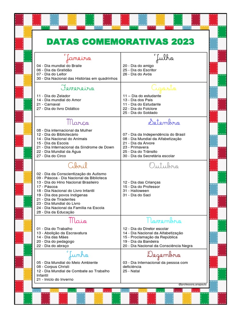 Datas Comemorativas 2023 Pdf