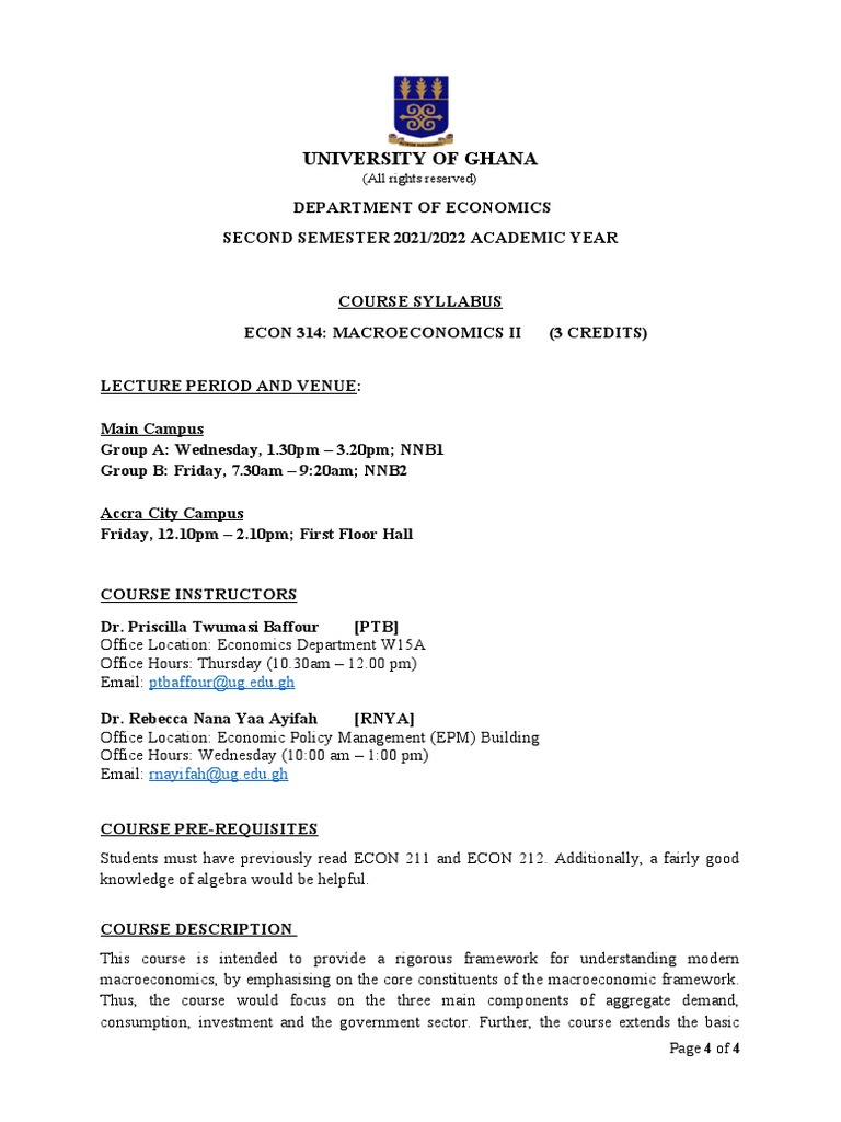 ECON 314: Macroeconomics II Syllabus | PDF | Macroeconomics | Fiscal Policy