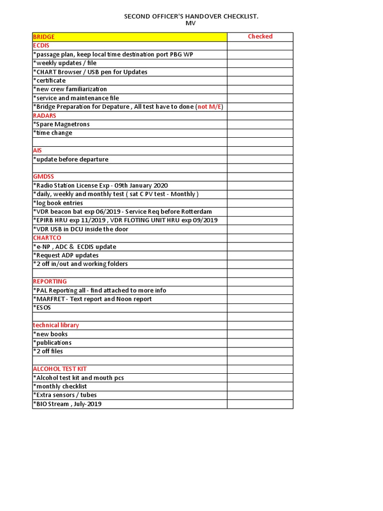 2off Handover Chek List | PDF
