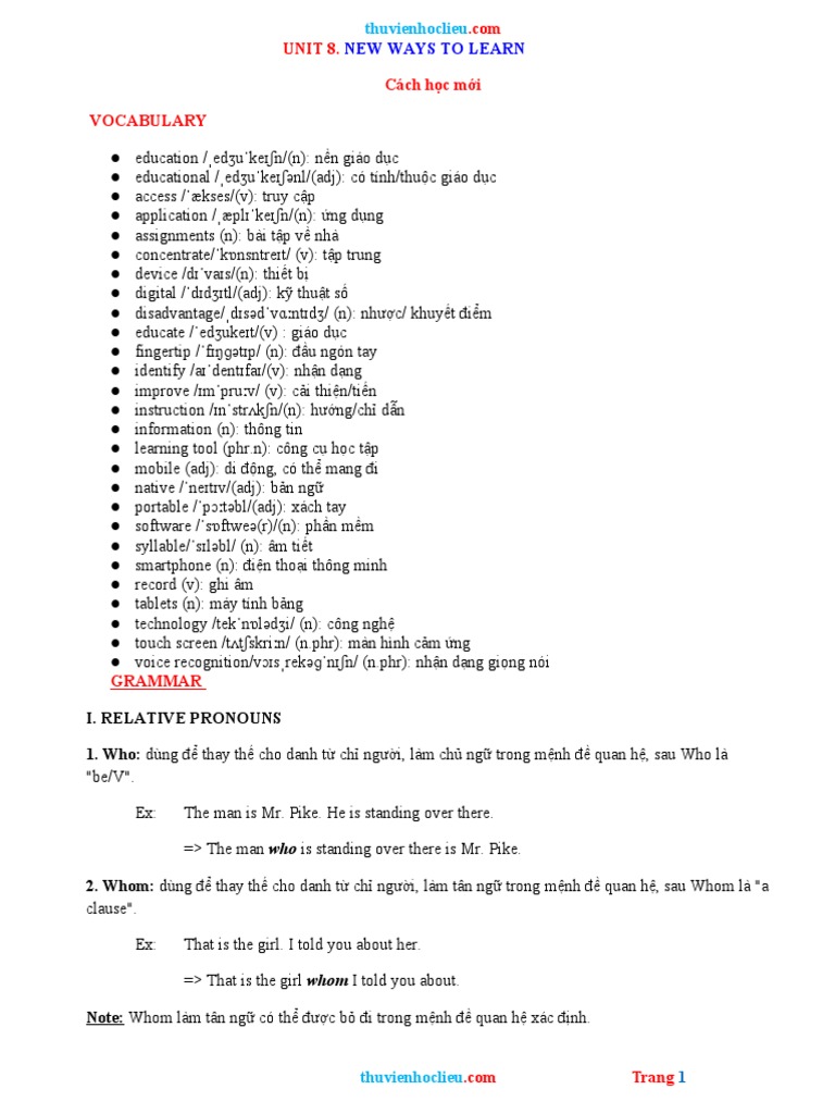 Bai Tap TA 10 GLOBAL SUCCESS Nang Cao Unit 8 | PDF