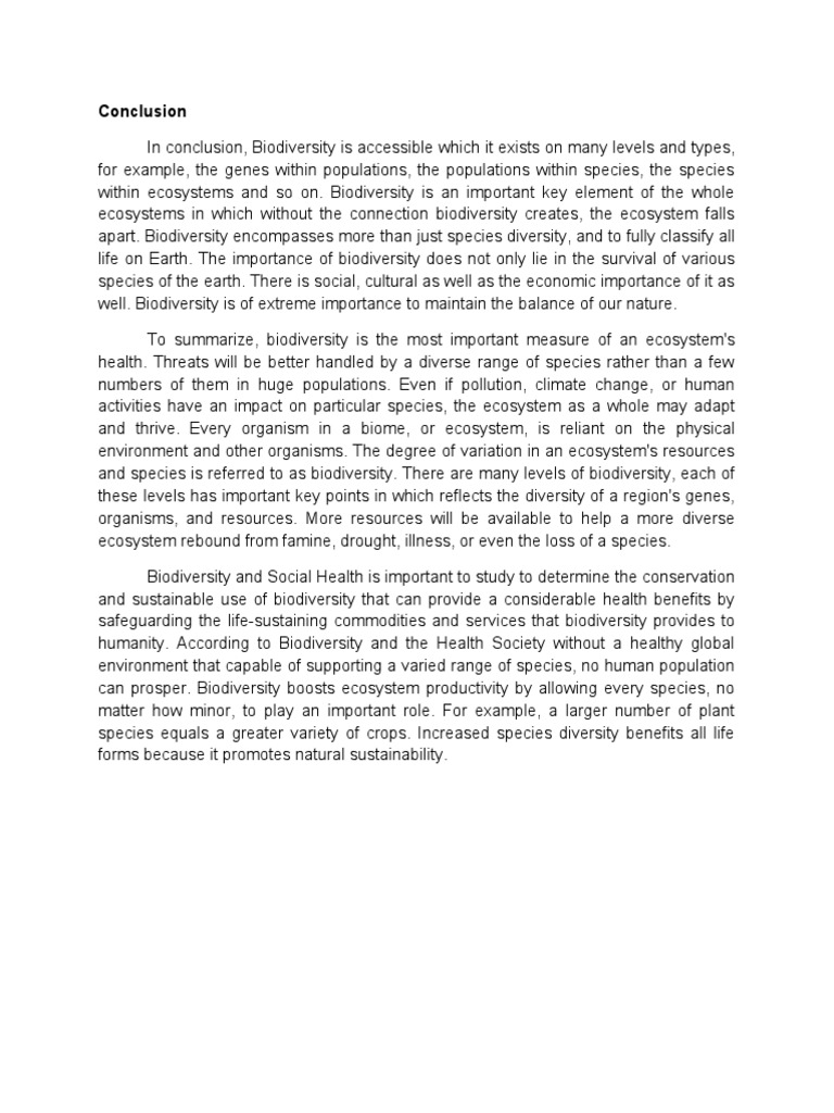 Conclusion About Biodiversity | PDF | Wellness | Science & Mathematics