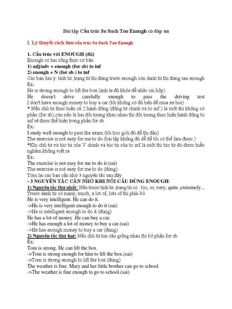 50 Bai Tap Cau Truc So Such Too Enough Co Dap An | PDF