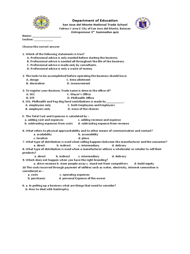 Quiz 3 in Entrep | PDF