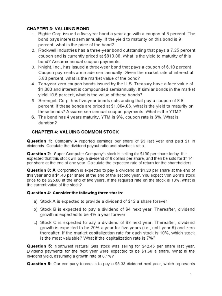 Chapter 3: Valuing Bond: Consider The Following Three Stocks | Download ...