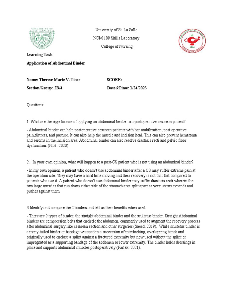 SL Task Abdominal Binder TICAR | PDF | Abdomen | Caesarean Section