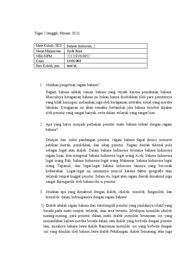 Ragam Bahasa: Dialek, Idiolek, Sosiolek | PDF | Ilmu Sosial | Kajian ...