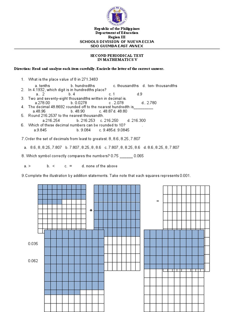 Periodical Test in Grade 5 2nd Quarter 2022 2023 1 | PDF | Ratio ...