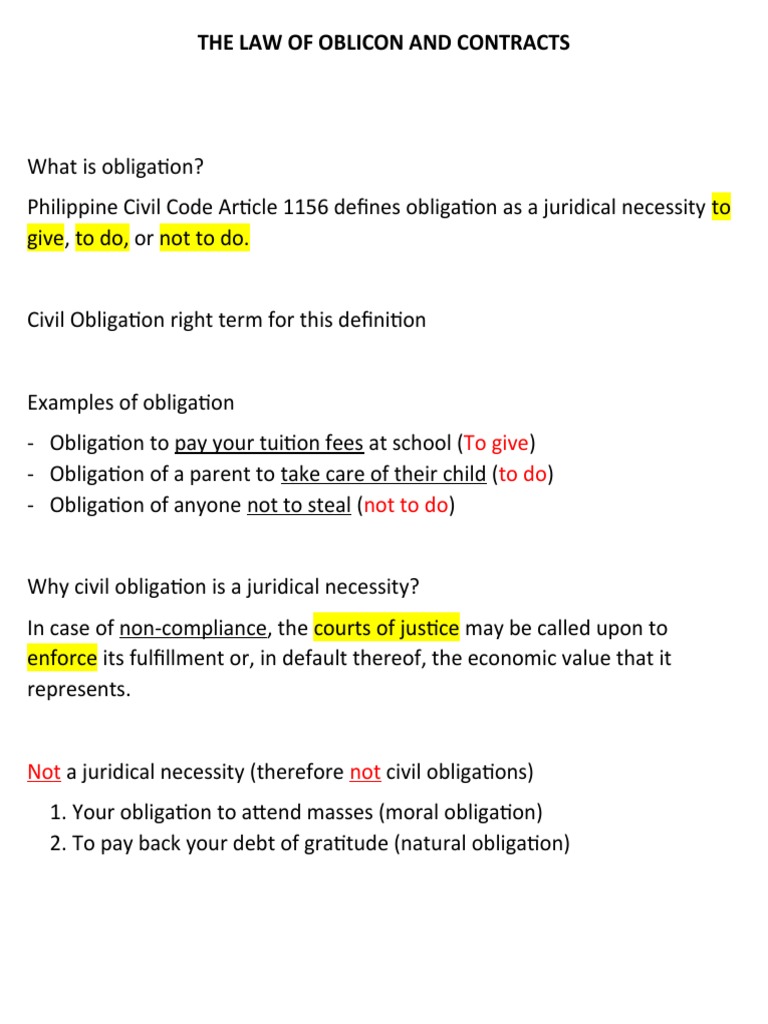 Oblicon Notes #1 | PDF | Law Of Obligations | Damages