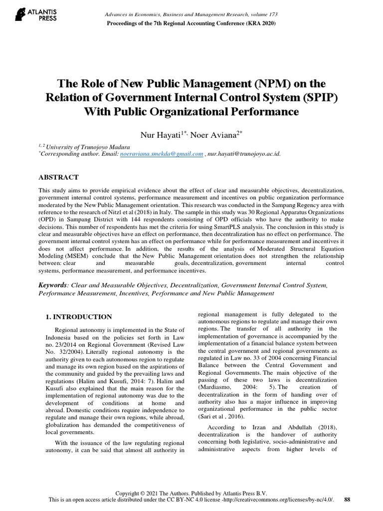 The Role of New Public Management (NPM) On The Relation of Government ...