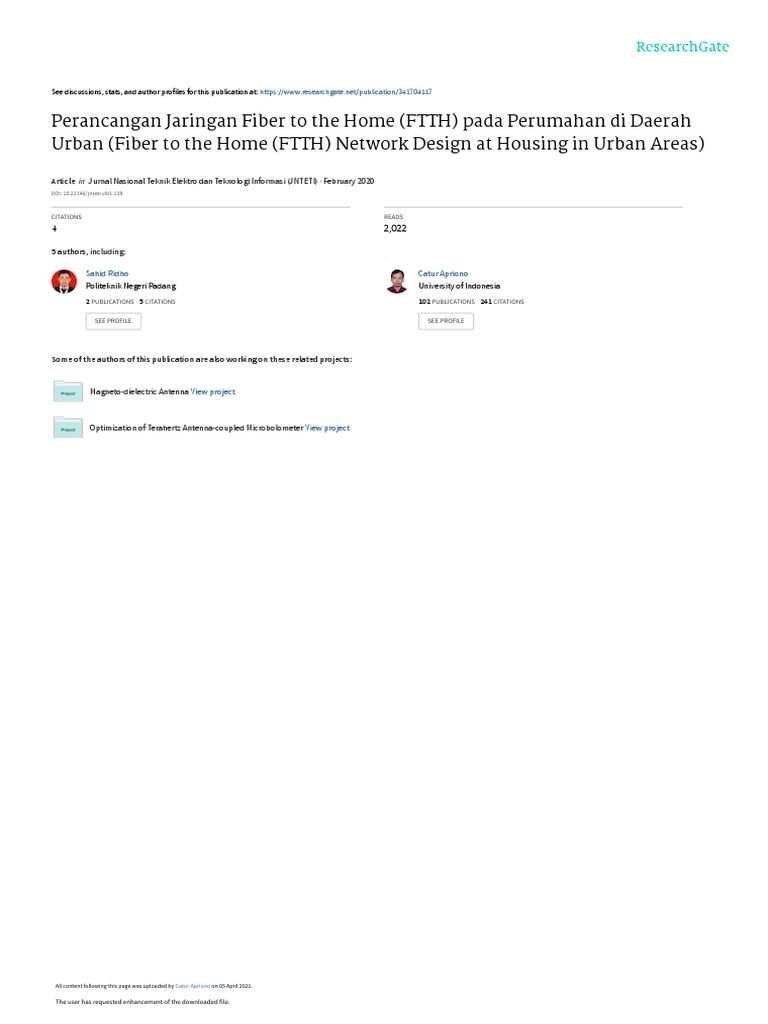 Perancangan Jaringan Fiber To The Home FTTH Pada P | PDF | Fiber To The ...