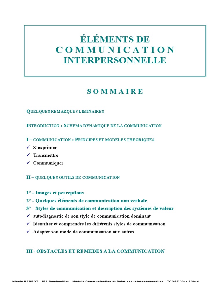 Cours de Communication Interpersonnelle | PDF | la communication | Communication non verbale
