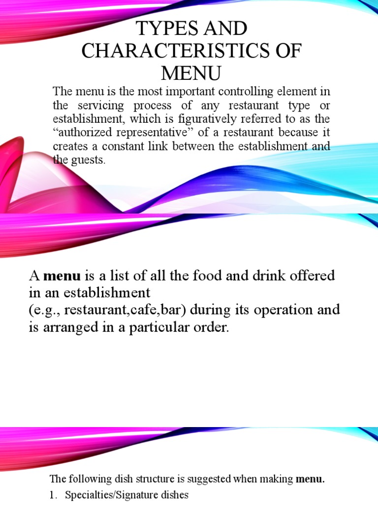 Types and Characteristics of Menu Grade 9 and 10 | PDF | Menu ...