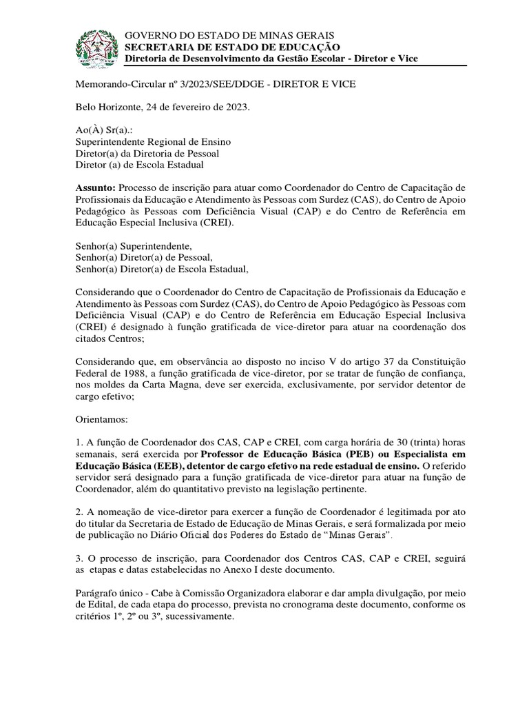 Memorando-Circular #3 - CREI | PDF | Pedagogia | Educação Especial