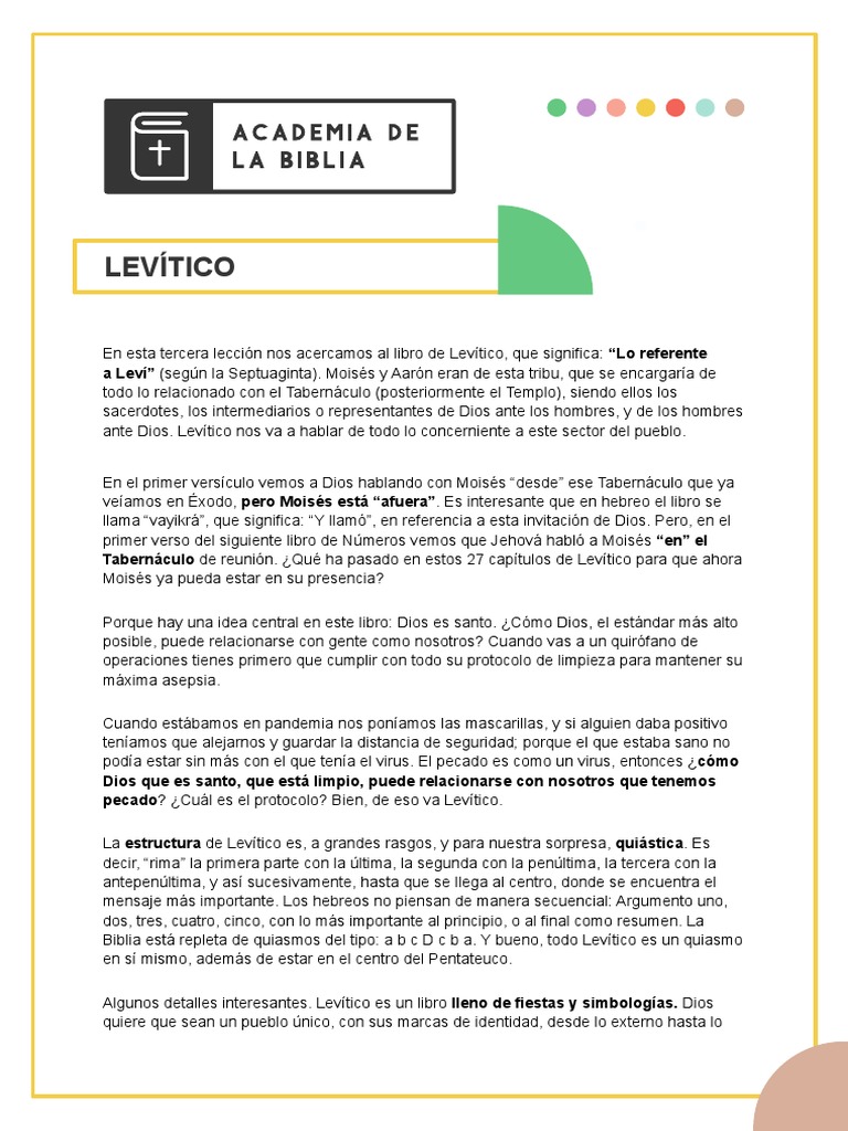LEVÍTICO La Biblia en 40 Días | PDF | Libro de levítico | Moisés