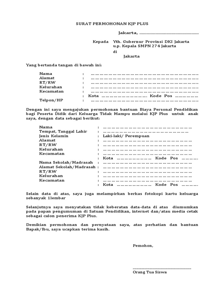 Surat Permohonan KJP Tahap 1 2023 | PDF