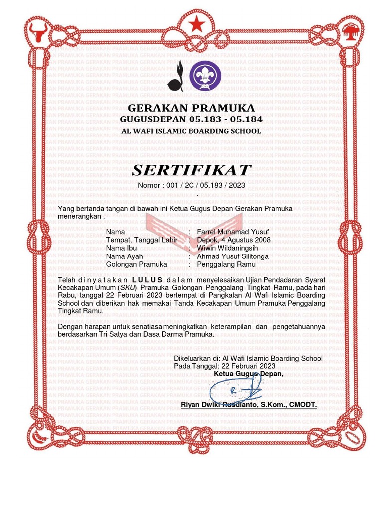 Sertifikat SKU Penggalang Ramu Pengurus Lengkap-1 | PDF