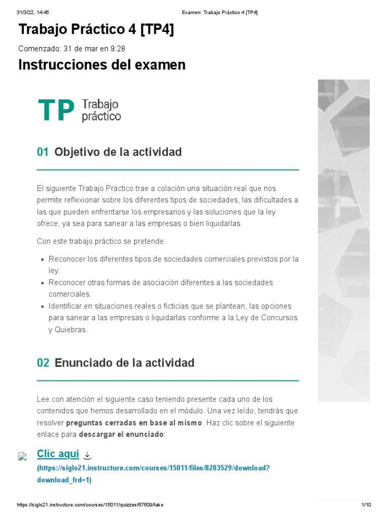 Examen - Trabajo Práctico 4 (TP4) 95% | PDF | Bancarrota | Sociedad