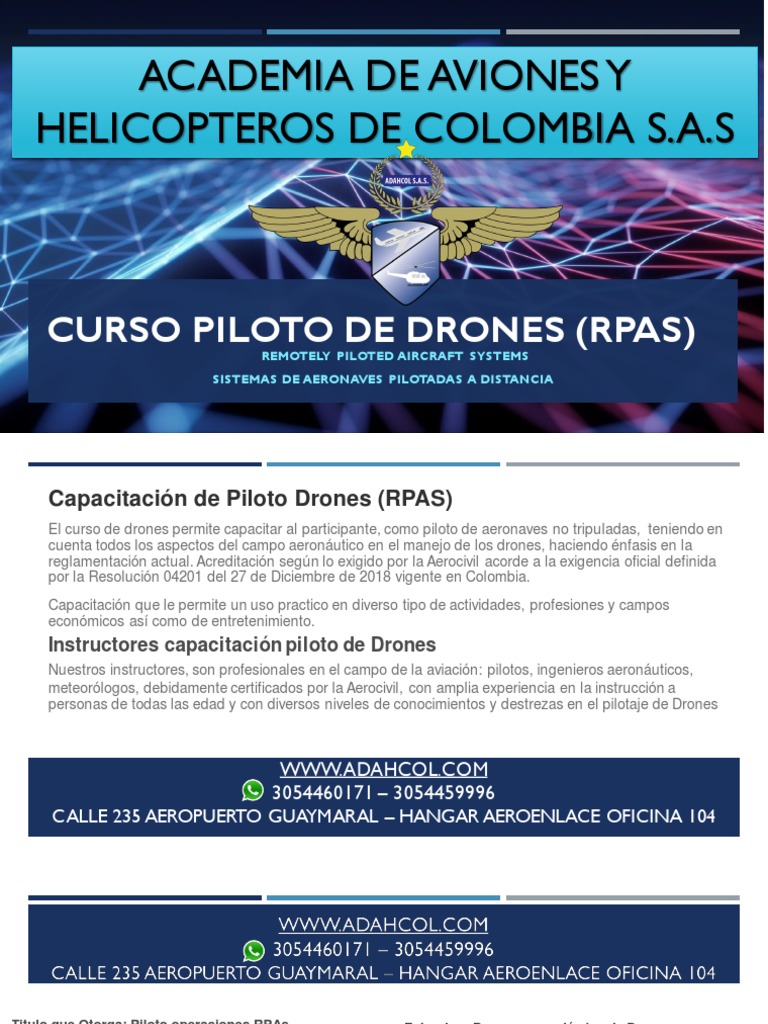 Curso Piloto de Drones Adahcol Sas Presentacion Portafolio | PDF ...