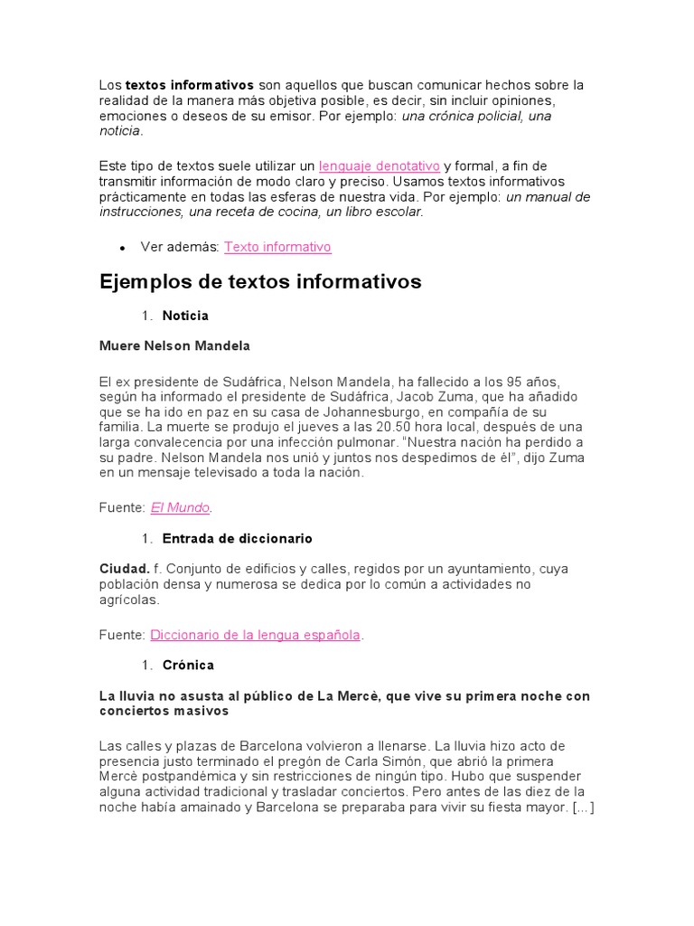 Tipos y Ejemplos de Textos Informativos | PDF | Nelson Mandela ...
