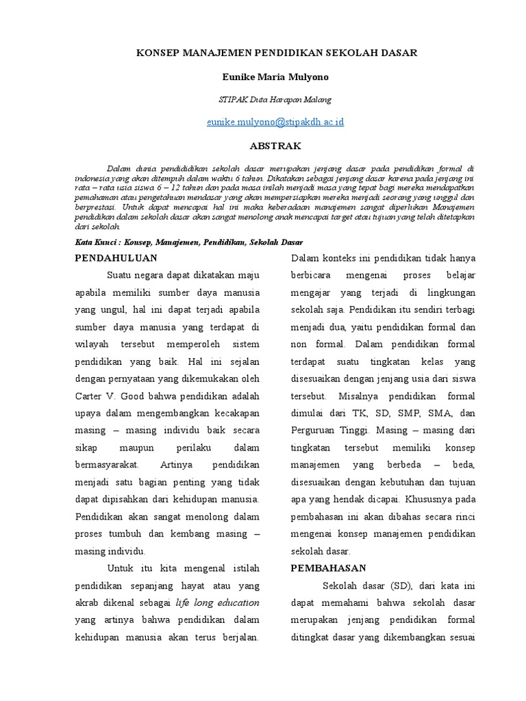 Jurnal Konsep Manajemen Pendidikan Sekolah Dasar | PDF