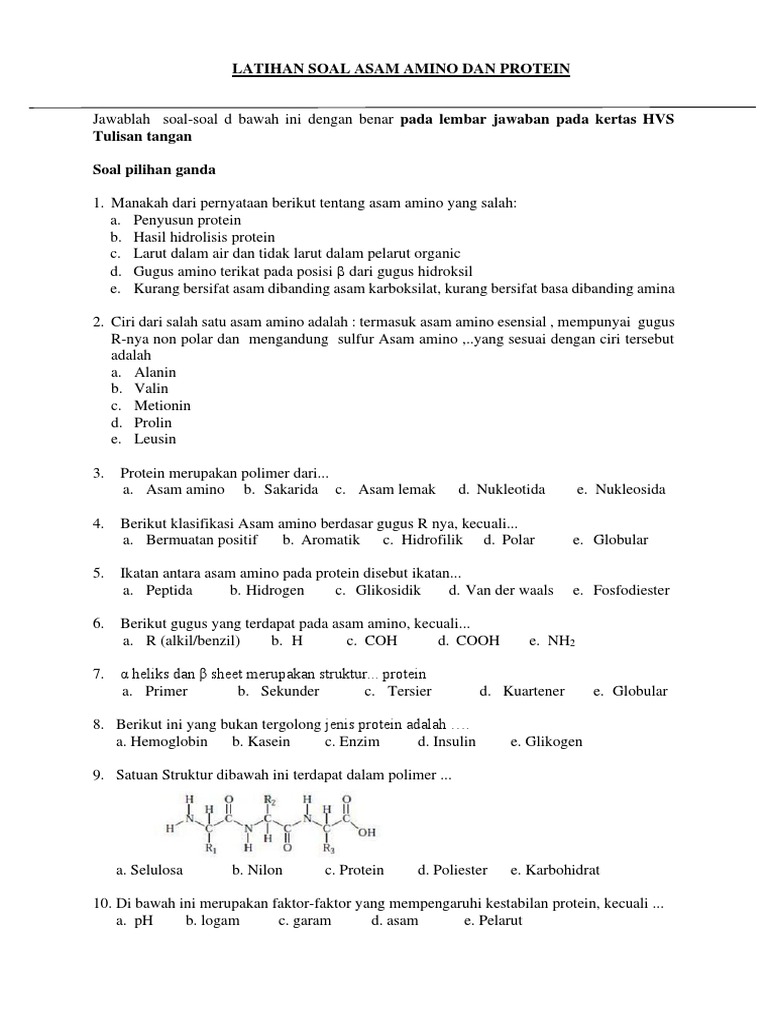 Latihan Soal Asam Amino Dan Protein | PDF