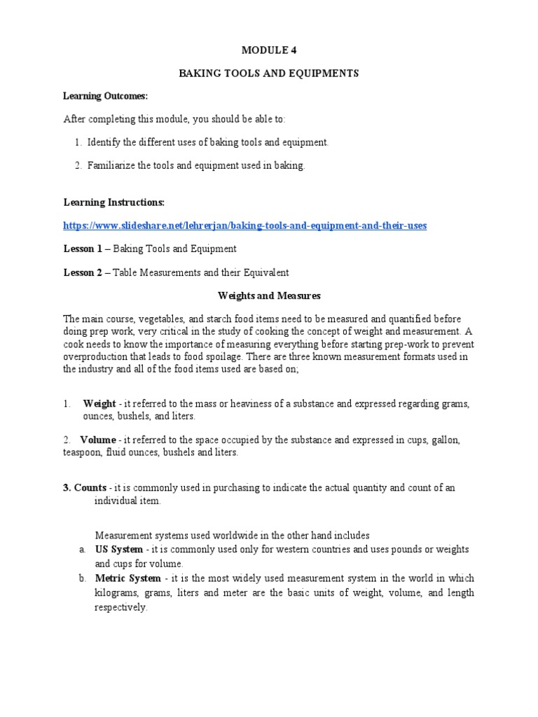 Essential Baking Tools and Measurements | PDF | Tablespoon | Ounce