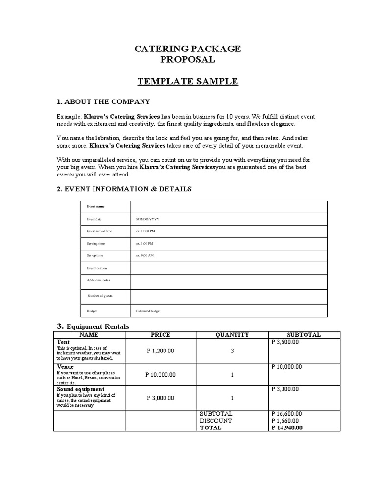 Catering Package Proposal Template | PDF | Tableware | Cuisine
