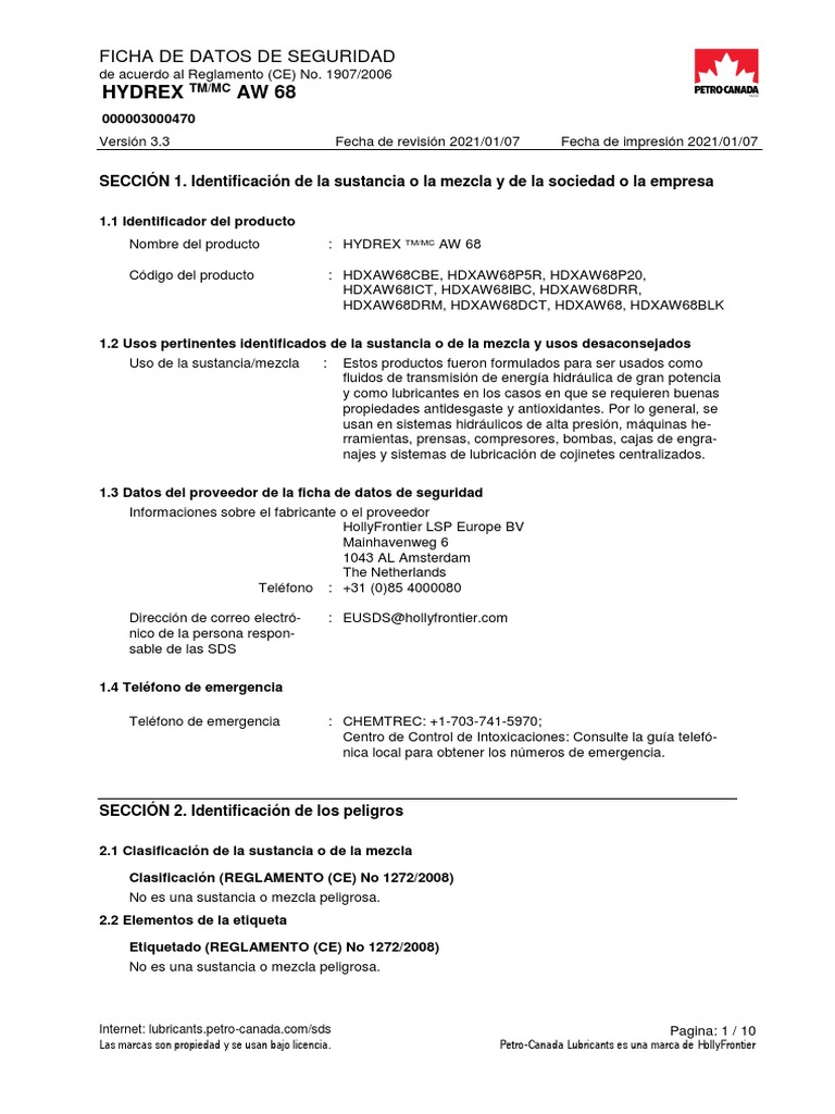 Aceite Hidraulico Iso VG 68 (Petrocanada) | PDF | Química | Ciencias ...
