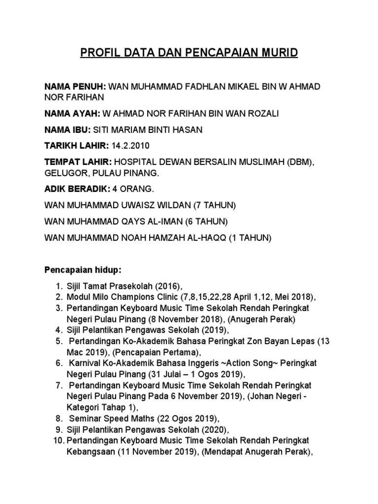 Profil Dan Pencapaian Murid Session 2022 2023 | PDF
