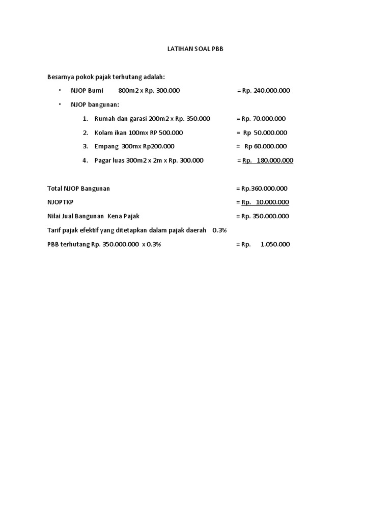 Latihan Soal PBB | PDF | Pengelolaan Keuangan & Uang | Griya & Taman