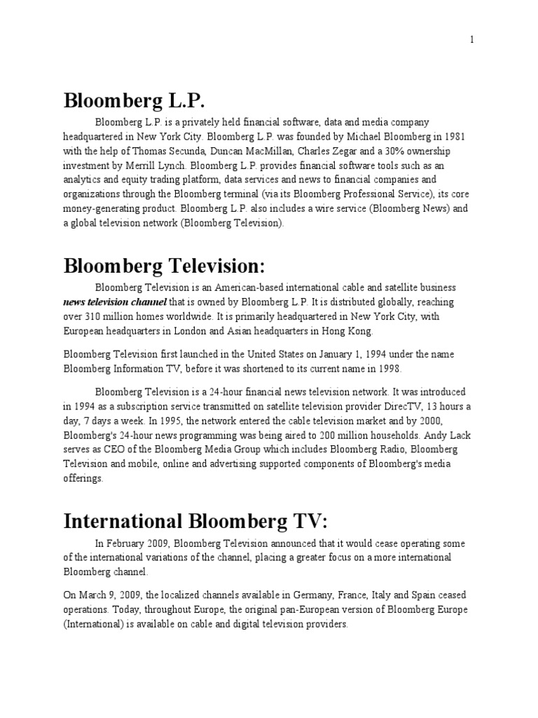 Bloomberg News | PDF | Bloomberg L.P. | Broadcasting