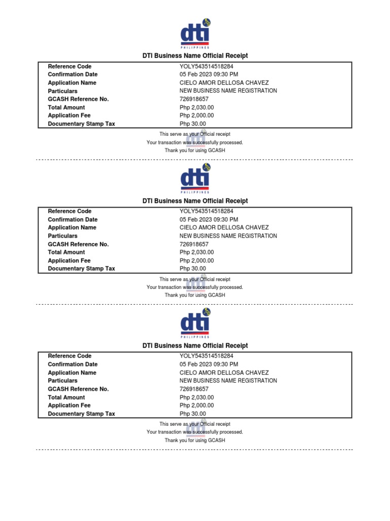 Official Receipt DTI | PDF