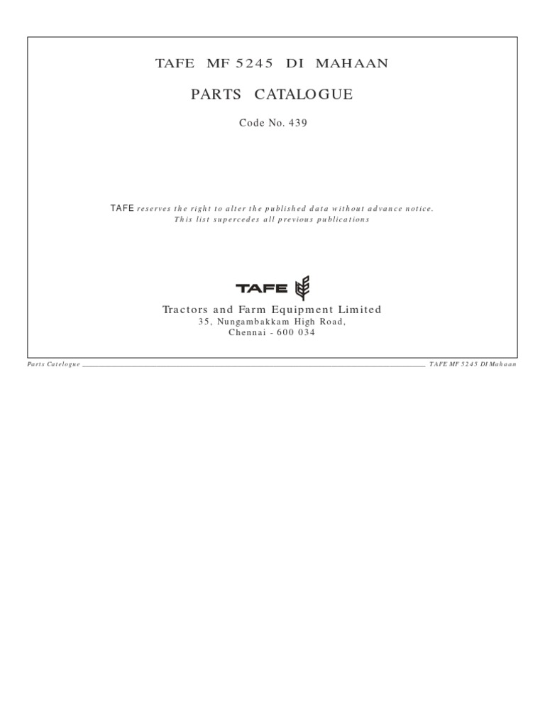 Tafe MF 5245 DI Mahaan | Download Free PDF | Tractor | Screw