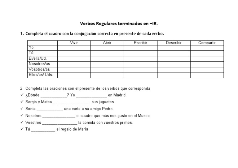Conjugación de Verbos -IR en Presente | PDF
